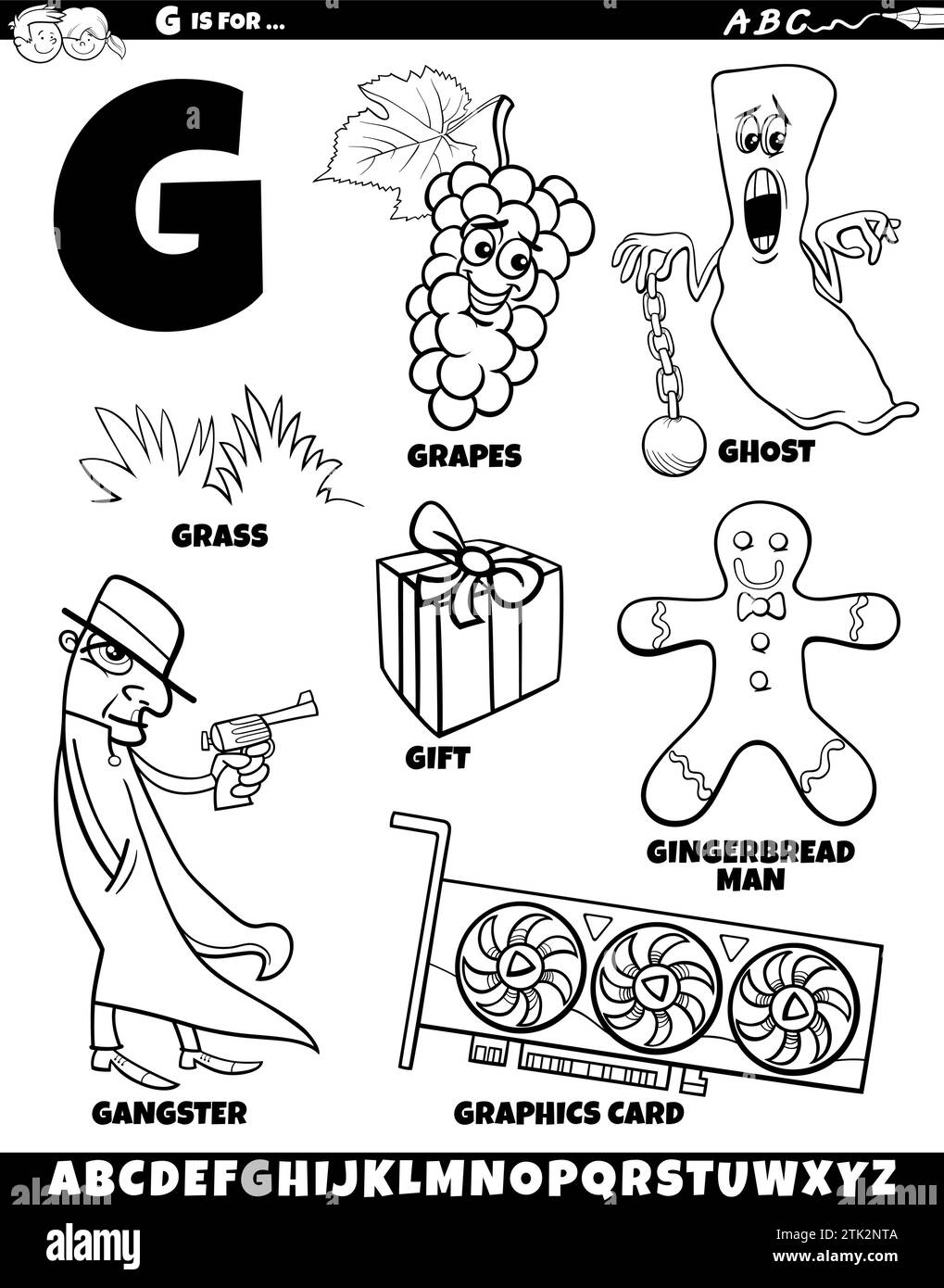 Cartoon illustration of objects and characters set for letter G ...