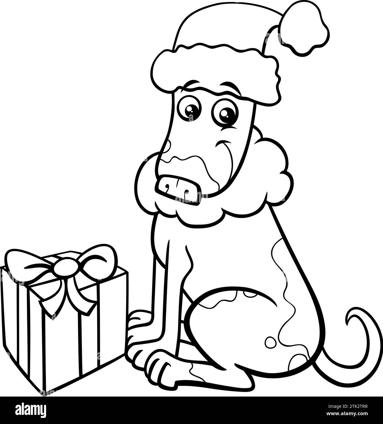 Cartoon illustration of funny dog animal character with Christmas gift ...