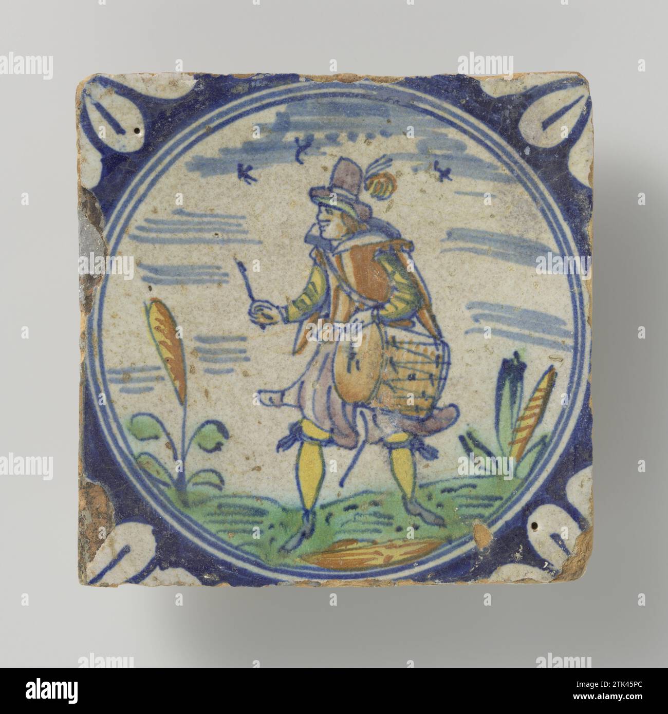 Tile, multi -colored painted with a drum butcher, 1625 - 1700 Tile ...