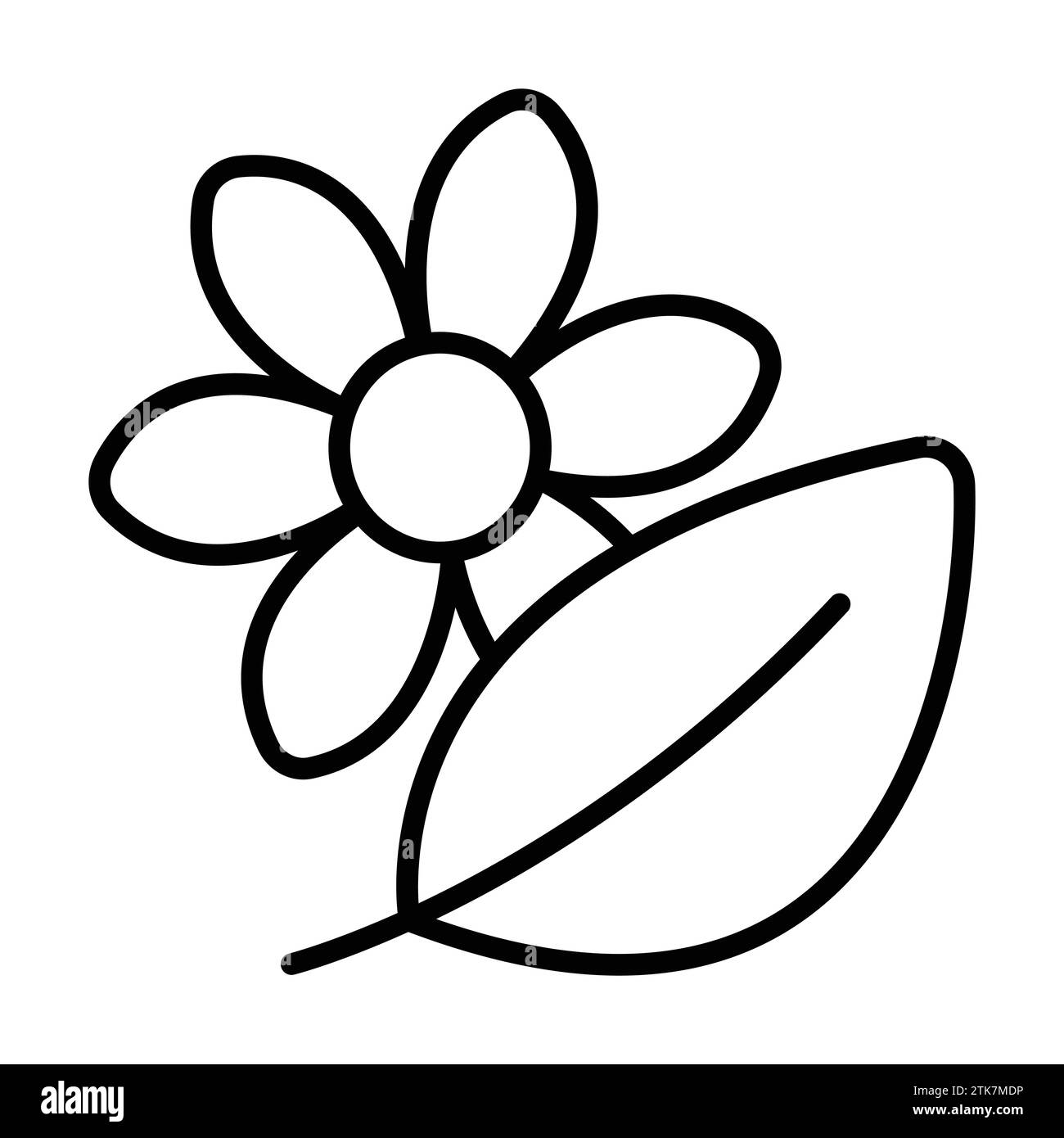 Flower and leaf, the symbol of spring, black line vector illustration ...