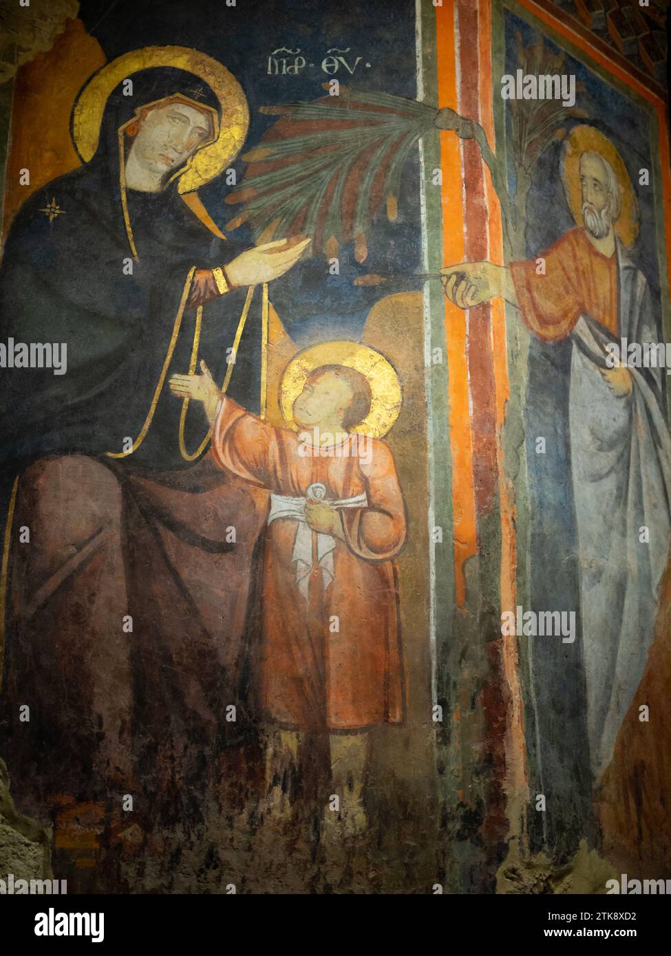 Fresco detail, with the Virgin and Child, of the Crypt of Siena ...
