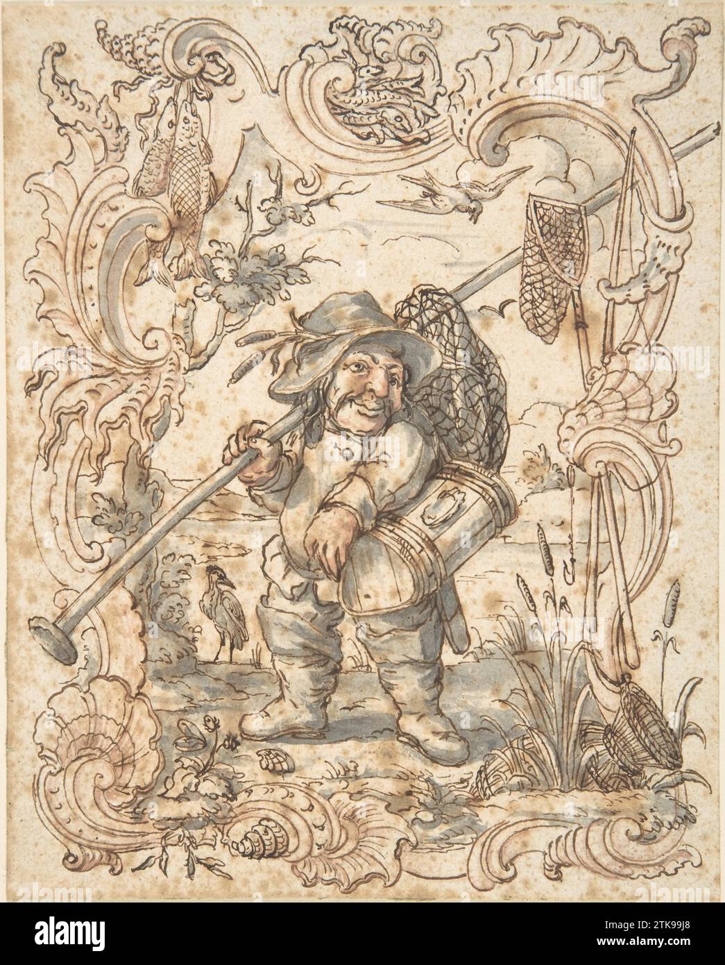 Caricatures of a Fish and a Bird Peddler in Ornamental Frames 1949 by ...