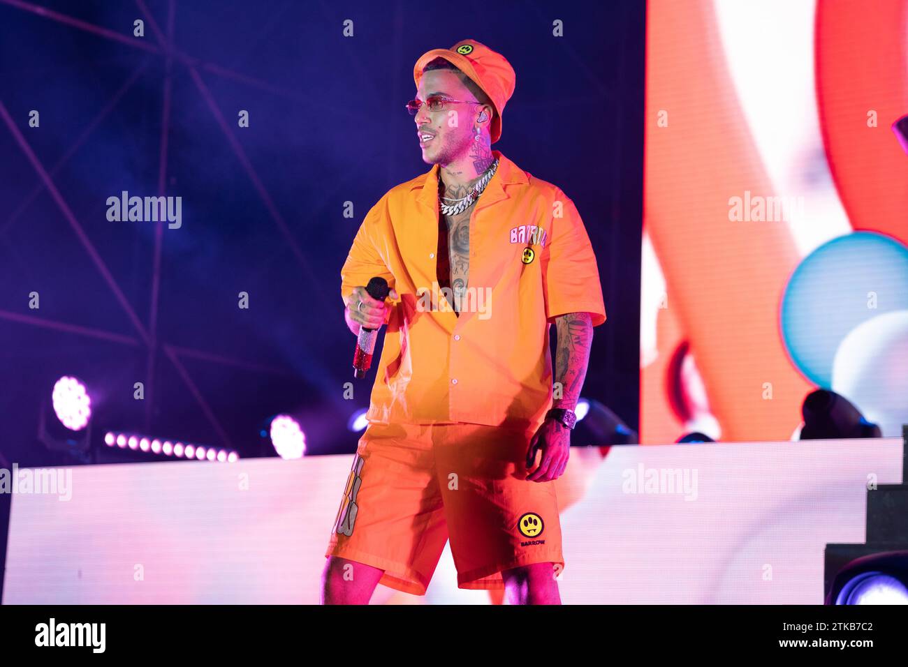 Baia Domizia, Italy. 11th Aug, 2023. The Italian rapper Gionata Boschetti known as Sfera Ebbasta ...