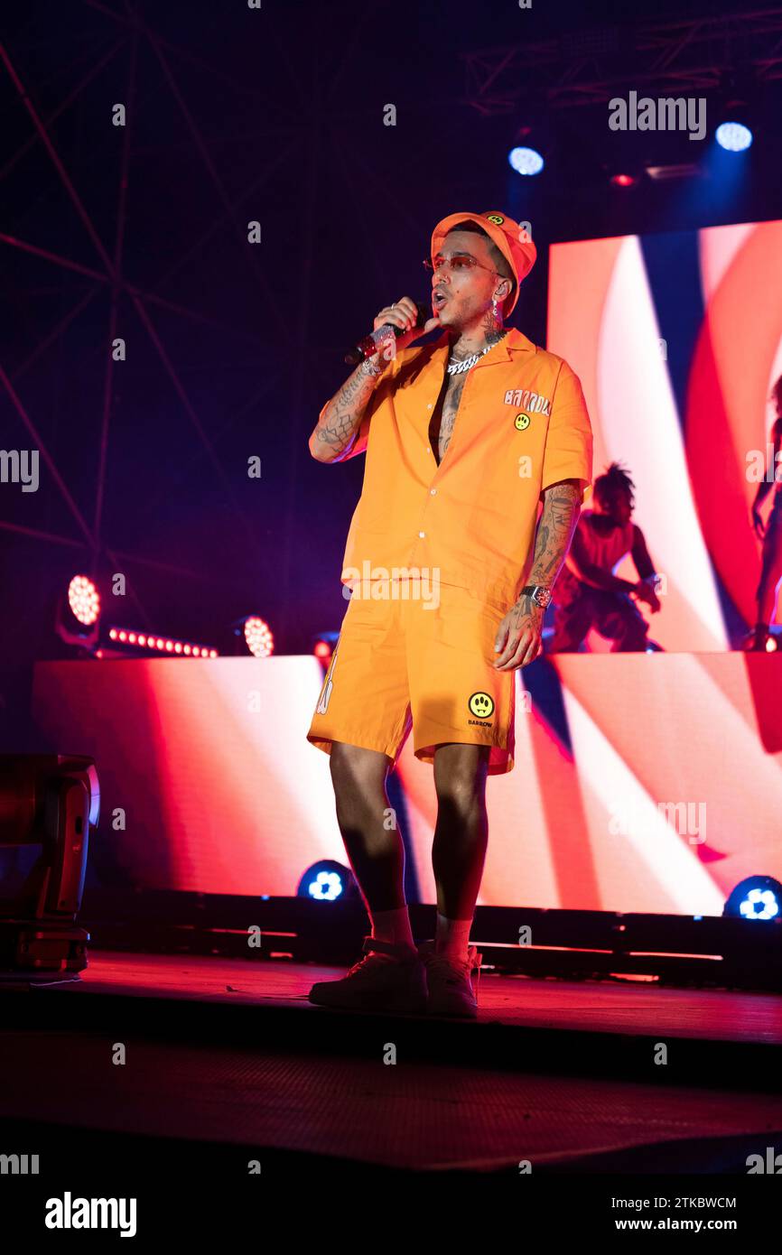 Baia Domizia, Italy. 11th Aug, 2023. The Italian rapper Gionata Boschetti known as Sfera Ebbasta ...