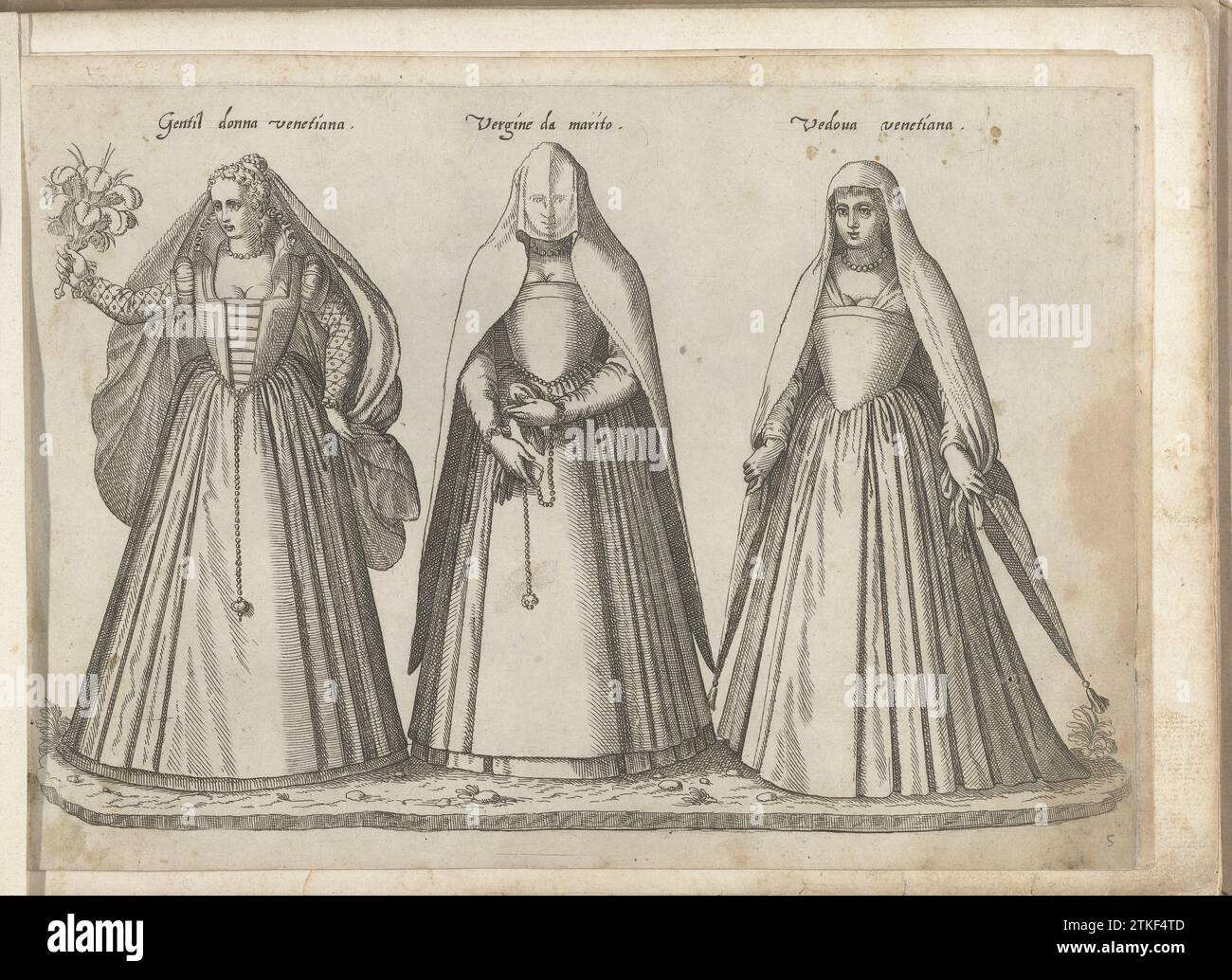 Three women, dressed according to Venetian fashion ca. 1580, in or ...