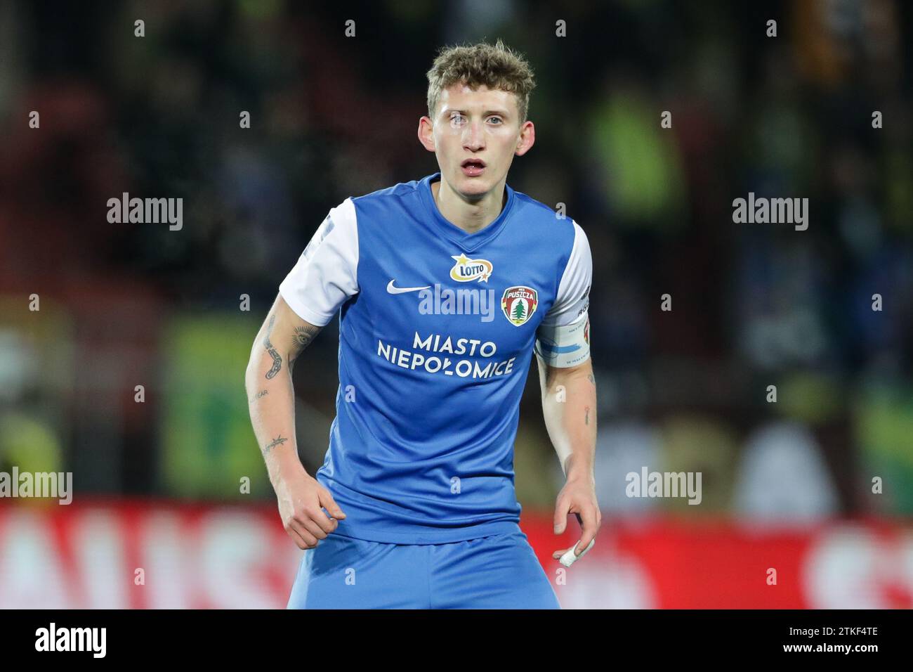 Wojciech Hajda of Puszcza Niepolomice seen in action during the Polish ...