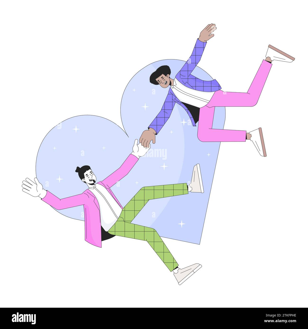 Gay men falling at first sight 2D linear illustration concept Stock ...