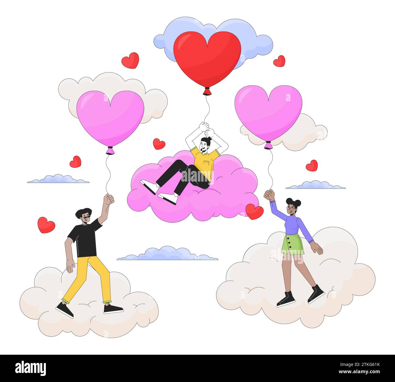 14 february valentines day 2D linear illustration concept Stock Vector ...