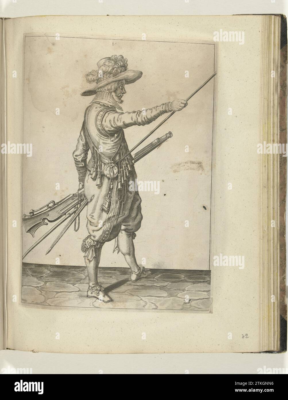 Soldier with a musket that slides his right hand to the end of his ...