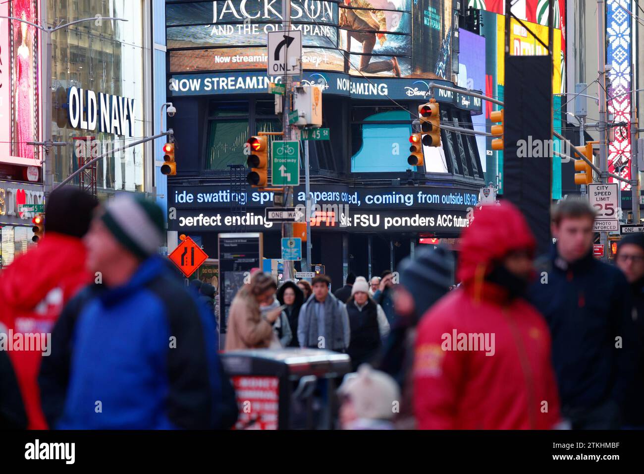 New York, United States. 20th Dec, 2023. Pedestrians walk in Times ...