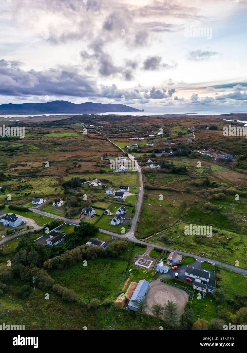 Aerial view of Kilclooney between Ardara and Portnoo in County Donegal ...
