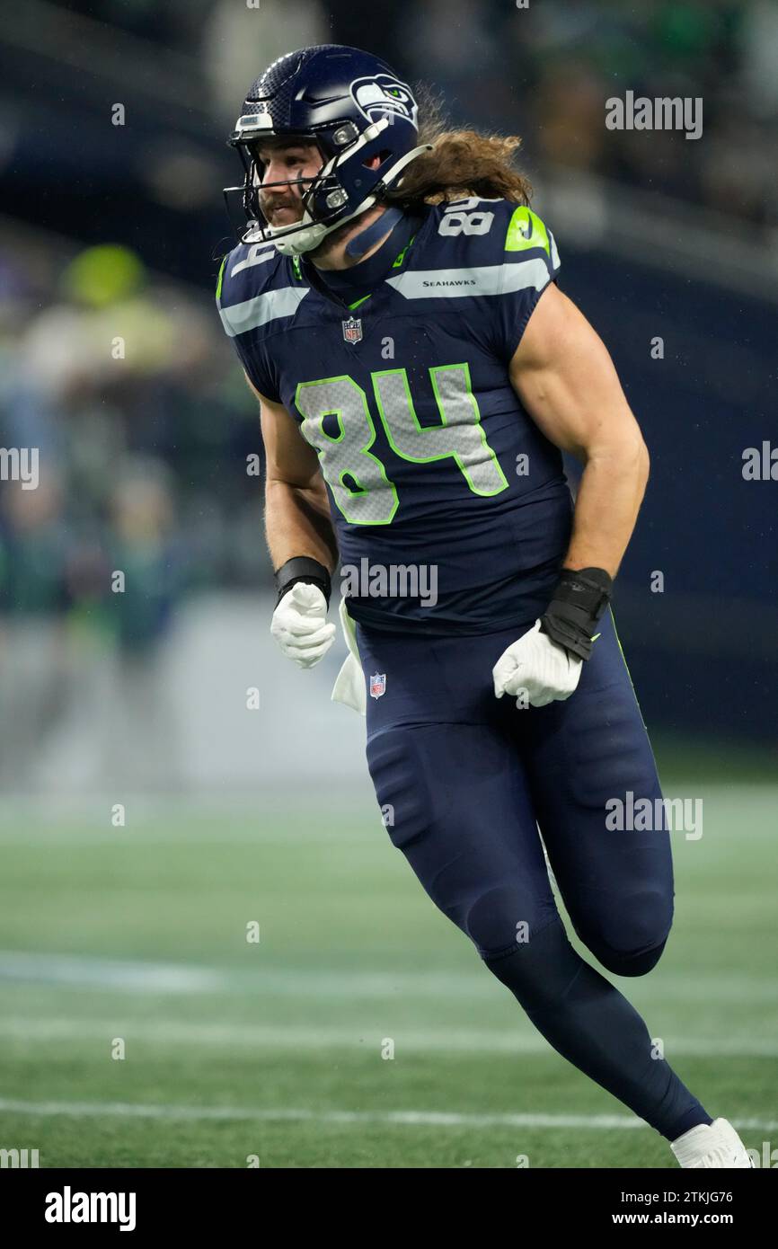 Seattle Seahawks tight end Colby Parkinson (84) runs down the field ...