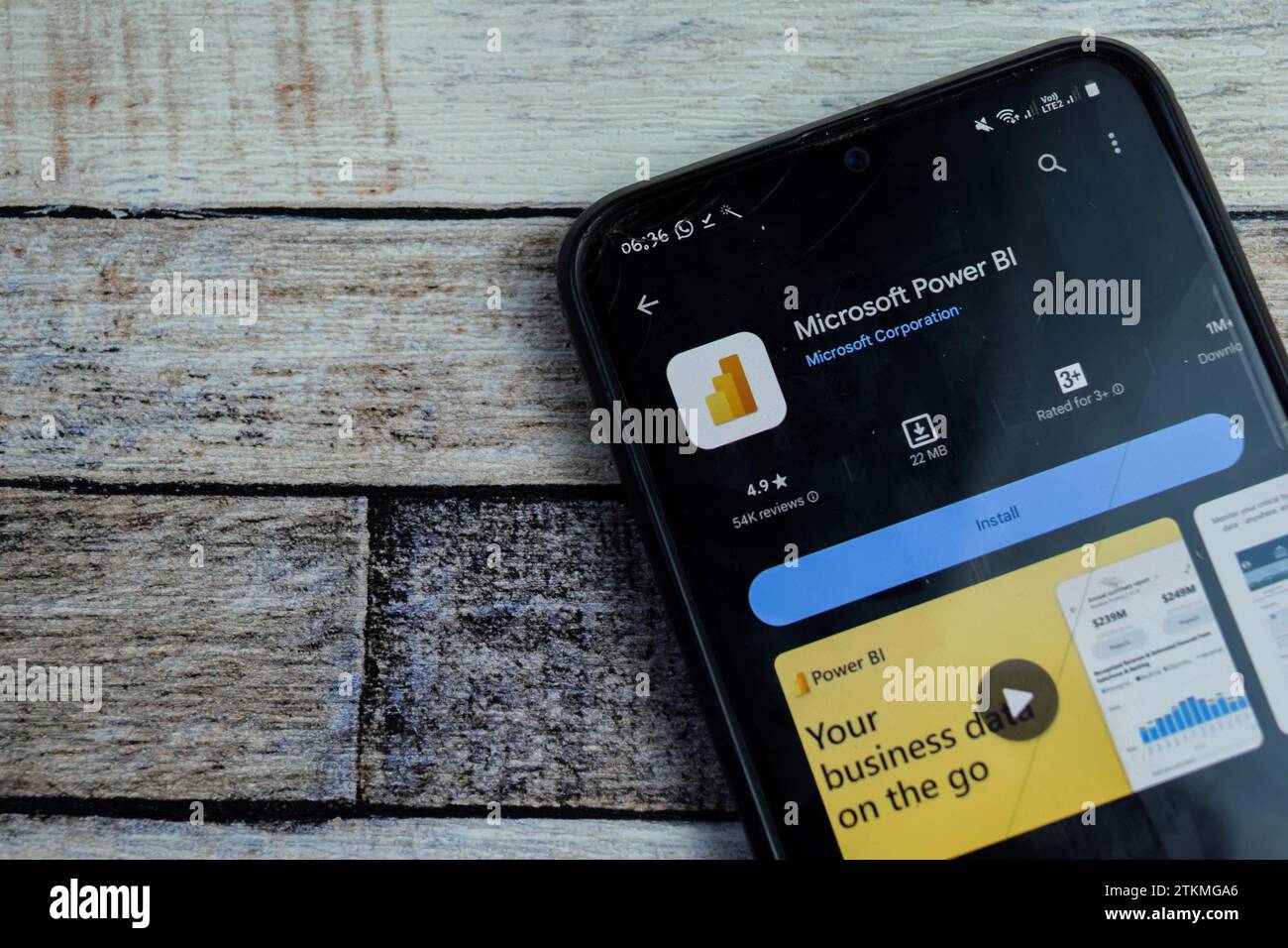 Power BI application on Smartphone screen. Power BI is a freeware web ...