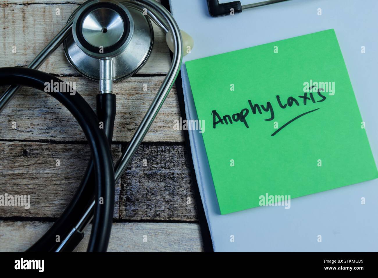 Concept of Anaphylaxis write on sticky notes with stethoscope isolated ...