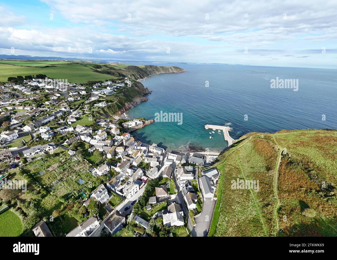 Gorran Haven fishing village Cornwall UK drone,aerial high angle Stock ...