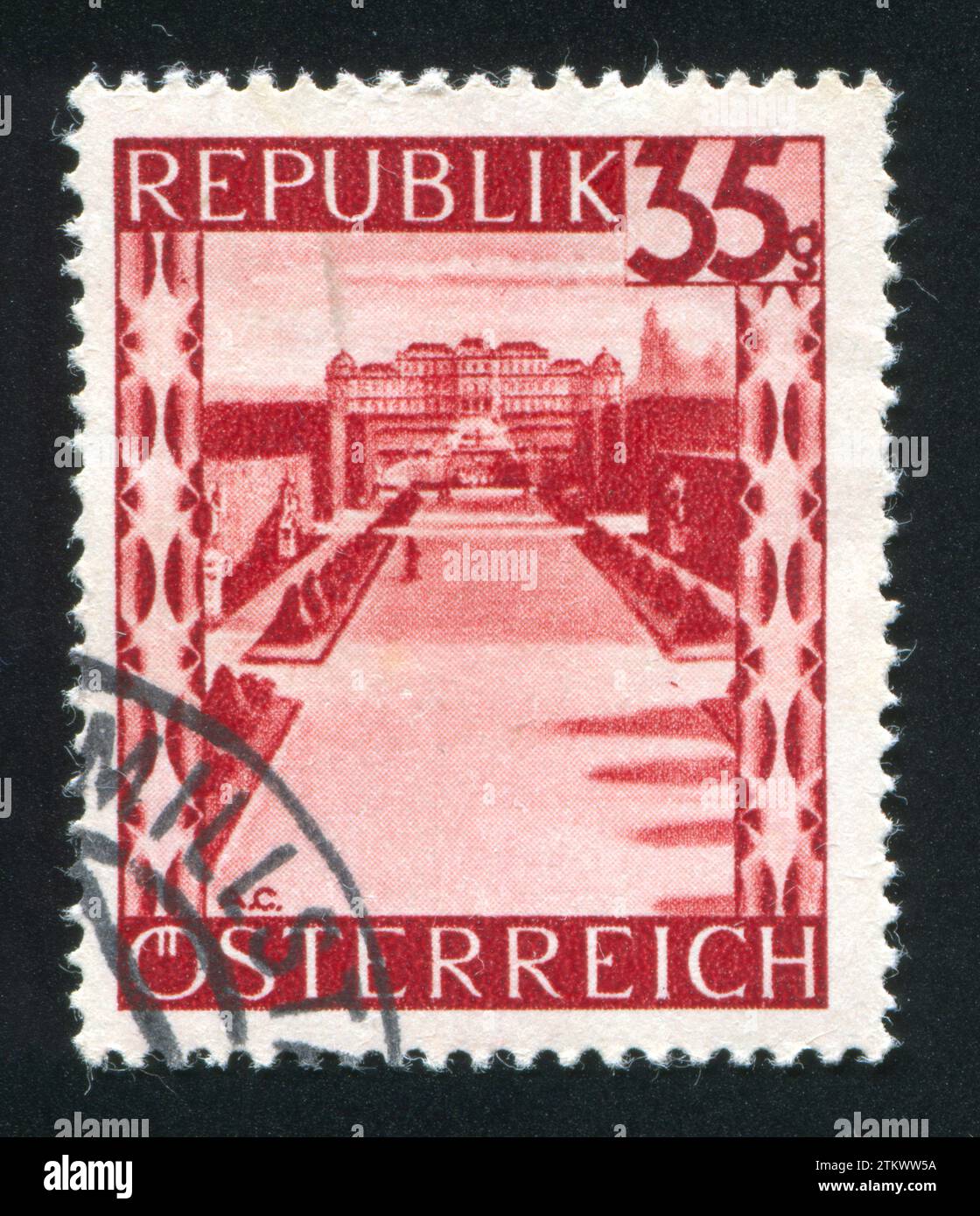 AUSTRIA - CIRCA 1945: stamp printed by Austria, shows Belvedere Palace ...