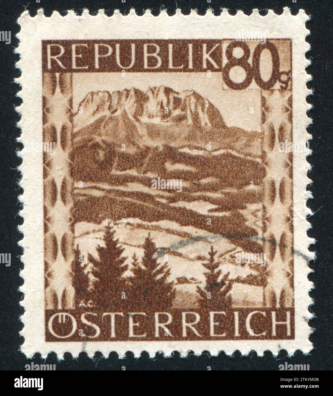 AUSTRIA - CIRCA 1945: stamp printed by Austria, shows Kaiser Mountains ...
