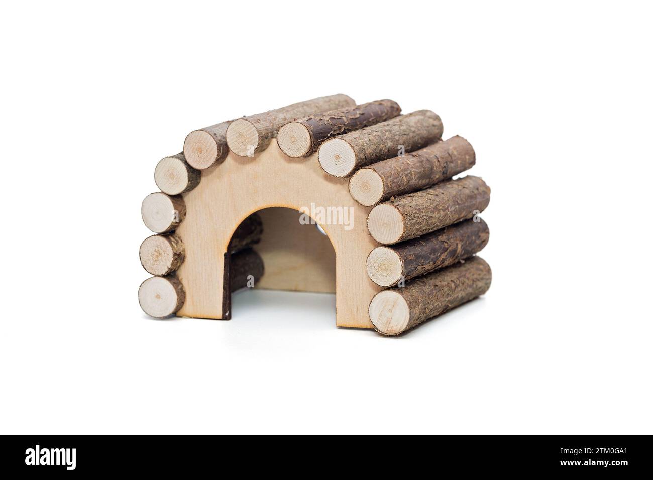 Wooden, natural hamster house, isolated on a white background Stock ...