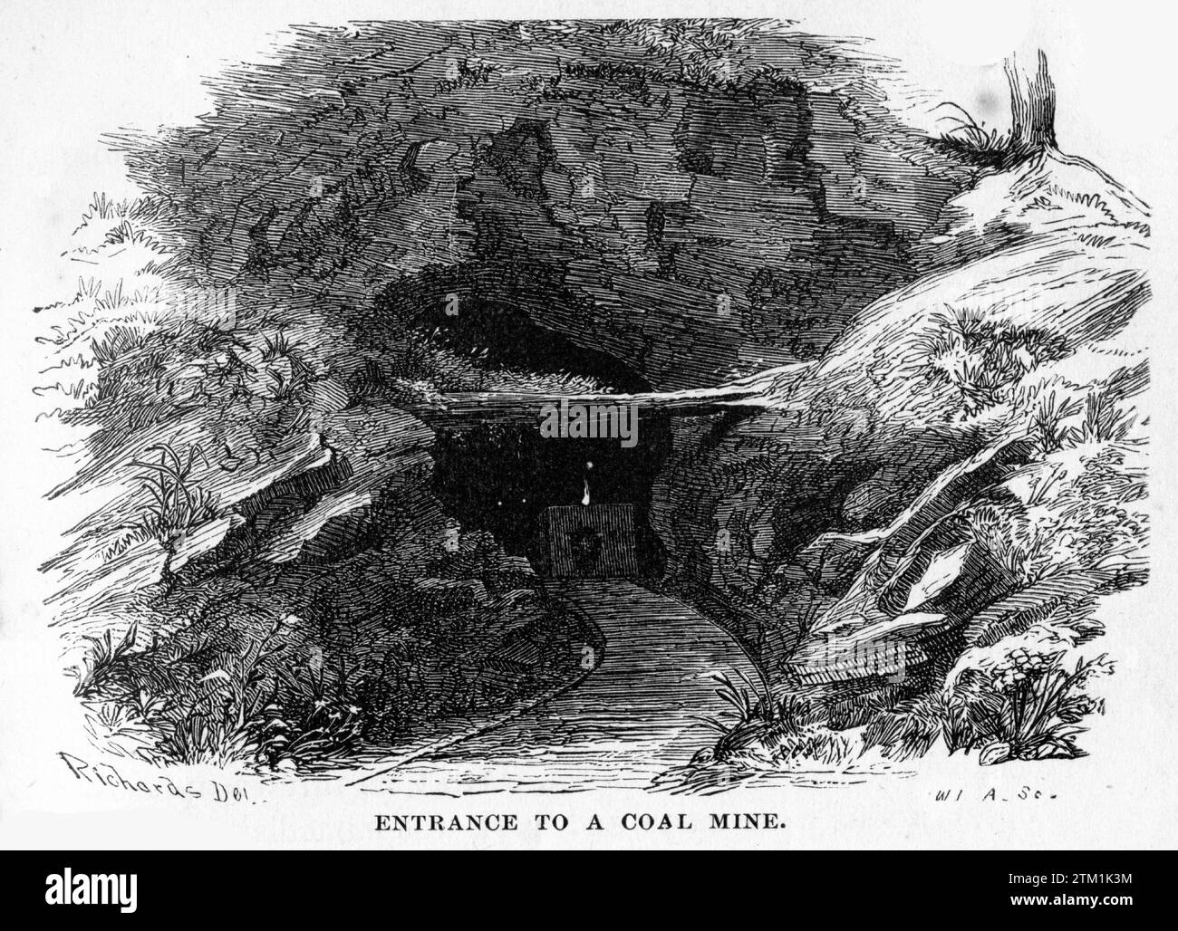 Engraving of the entrance to a coal mine, from The Underground World ...