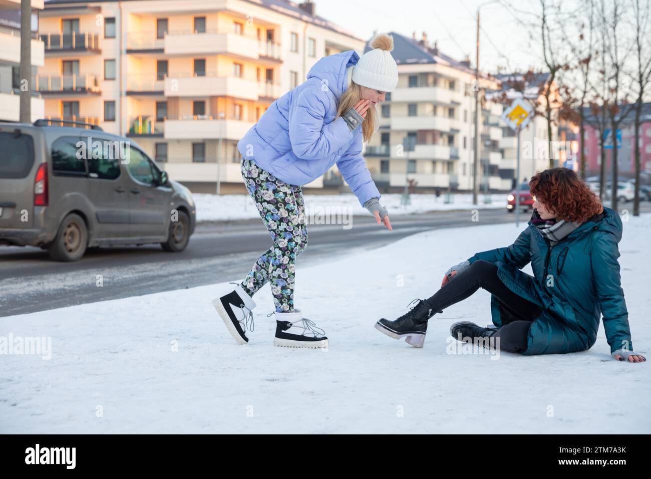 Person fall over snow street hi-res stock photography and images - Alamy