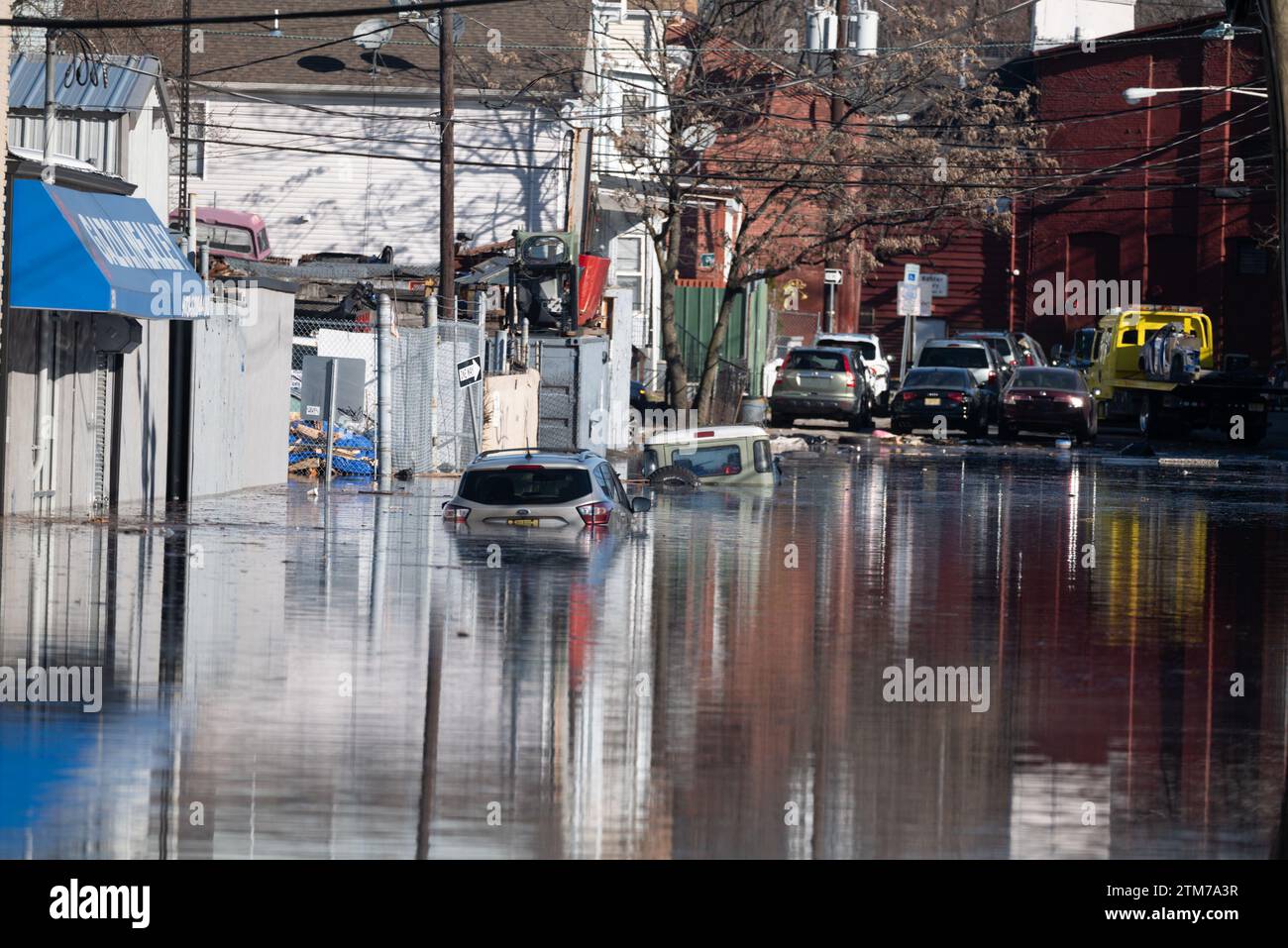 Paterson, New Jersey, USA. 20th Dec, 2023. Flooded streets in Paterson ...
