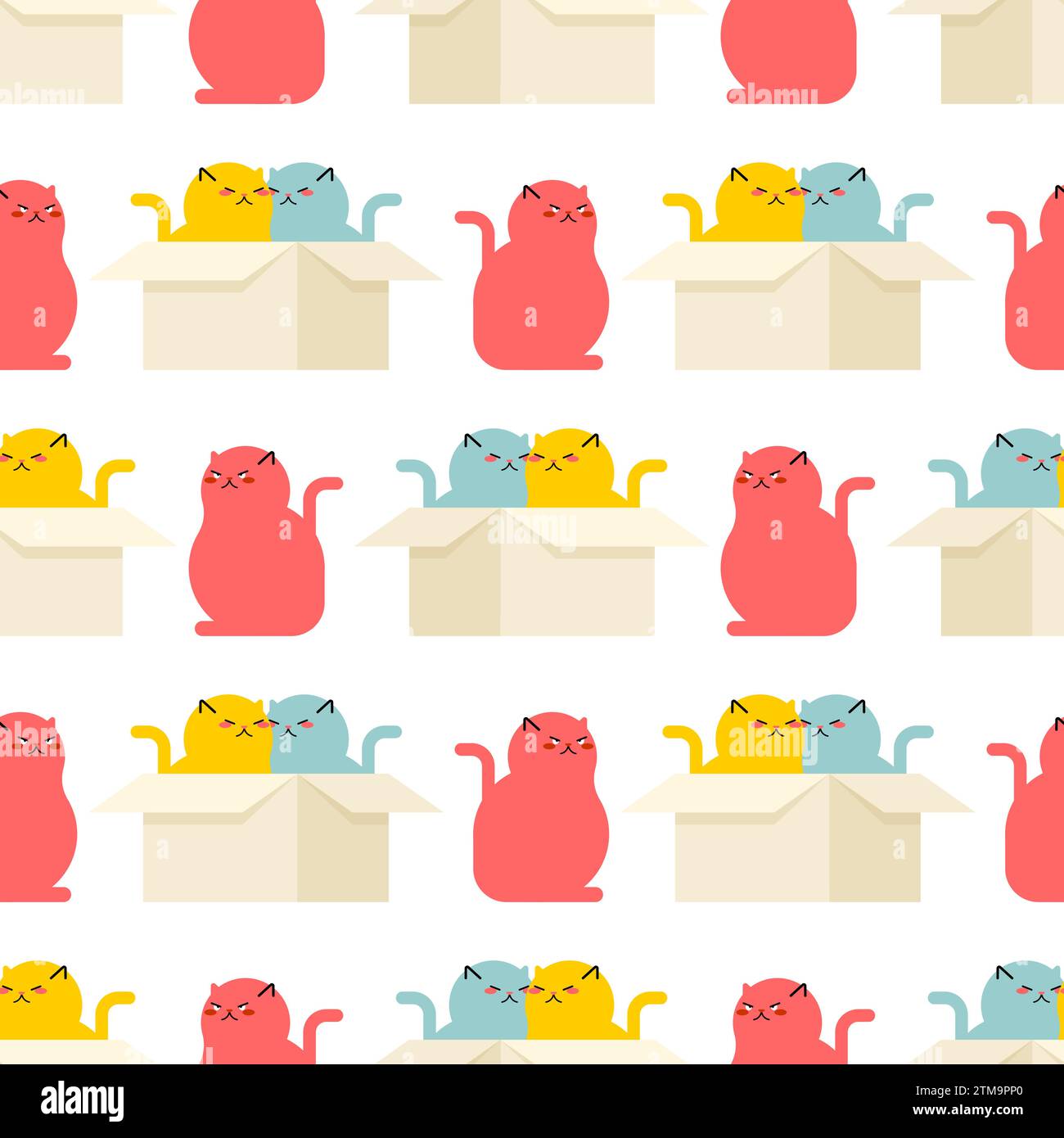 Cats in box Pattern seamless. Pet in cardboard box Background. House ...