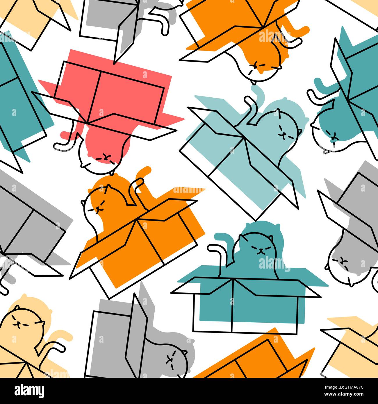 Cats in box Pattern seamless. Pet in cardboard box Background. House ...