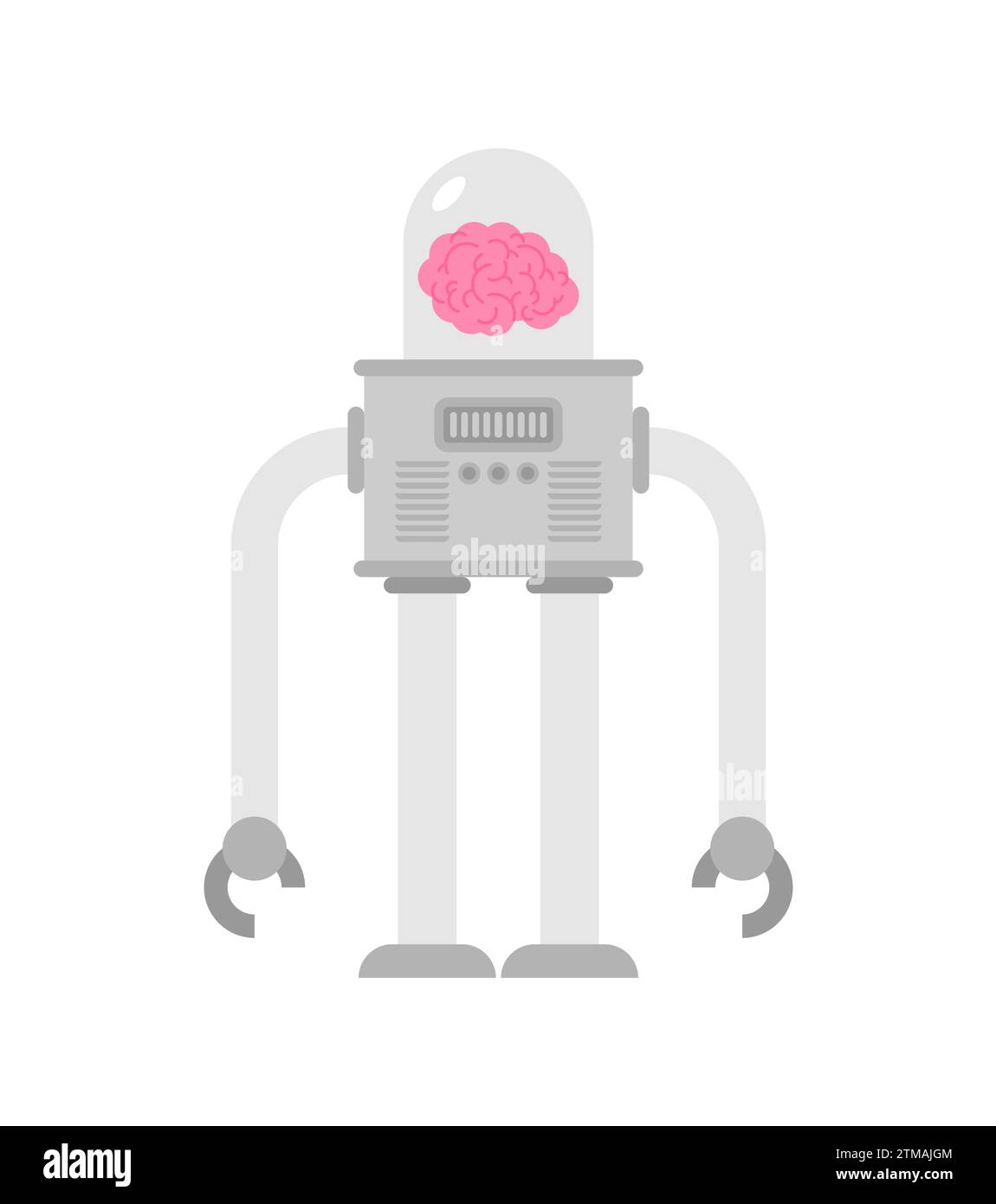 Robot with brain artificial intelligence. Retro cyborg and human brains. AI concept in retro ...