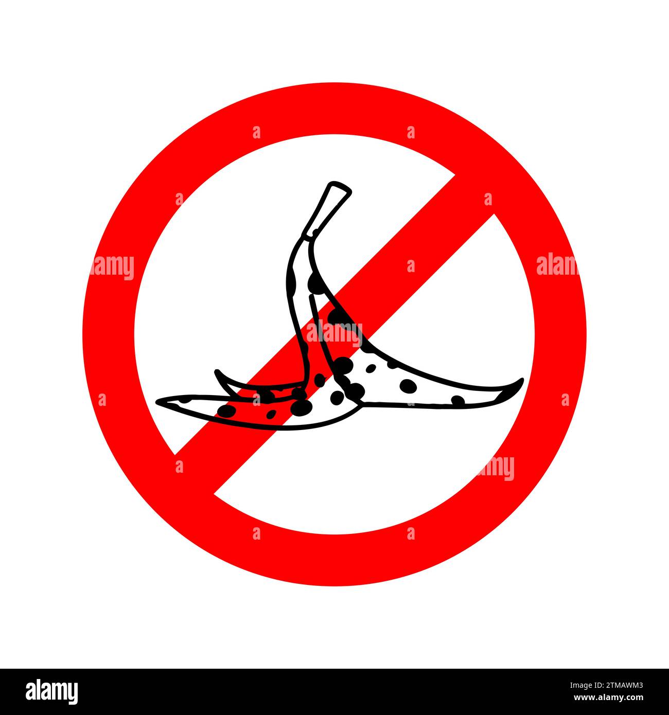 Stop Banana peel. ban Old rotten banana. Dangerous Red prohibition sign ...