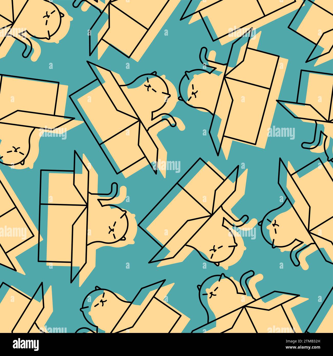 Cats in box Pattern seamless. Pet in cardboard box Background. House ...