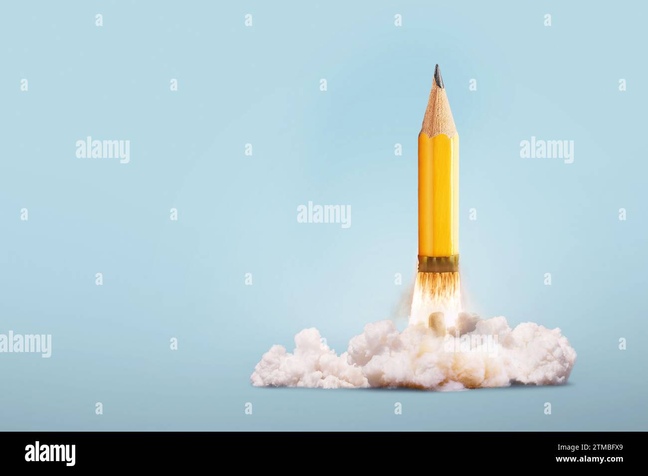 Creative Yellow Pencil Successfully Takes Off With Smoke And Blast On A ...
