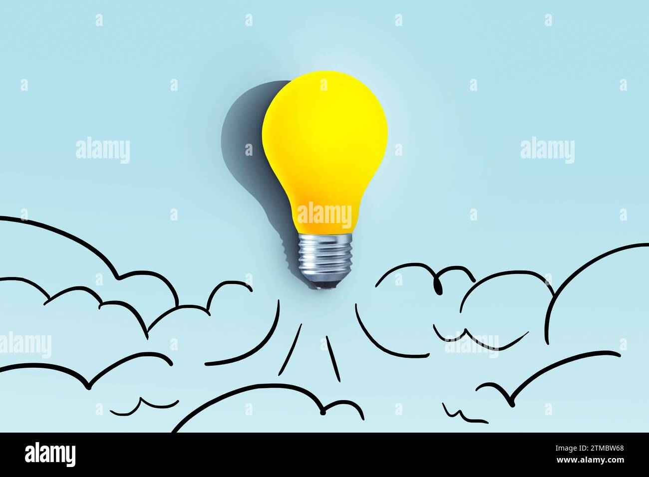 Creative Yellow Light Bulb Rocket With Blast And Clouds Of Smoke Paint ...