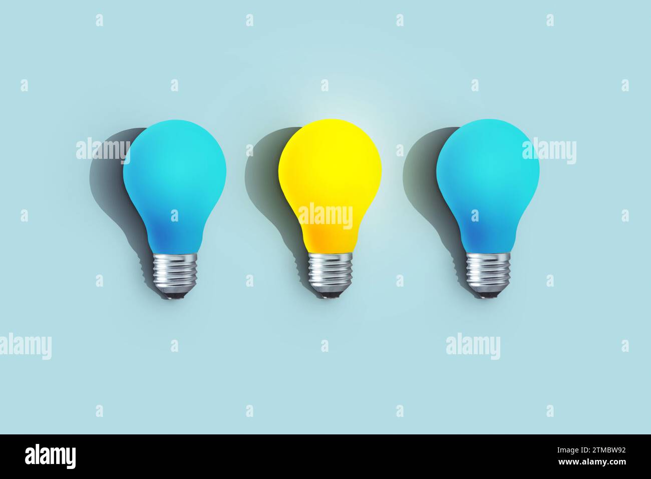 Blue Light Bulbs With Glowing One Different Idea On Blue Background ...
