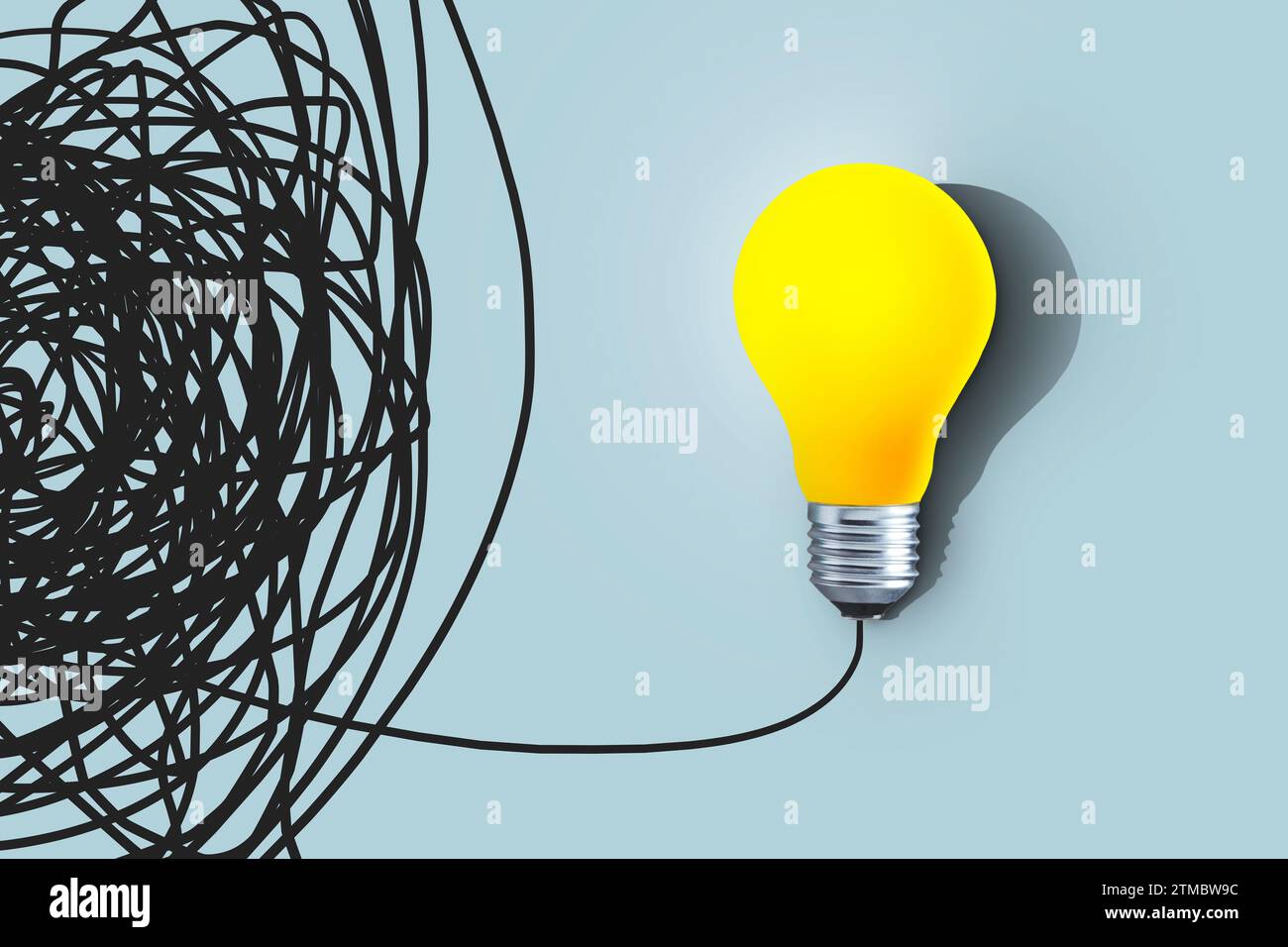 Tangled Line Leads To Yellow Light Bulb, Creative Idea. Problem ...
