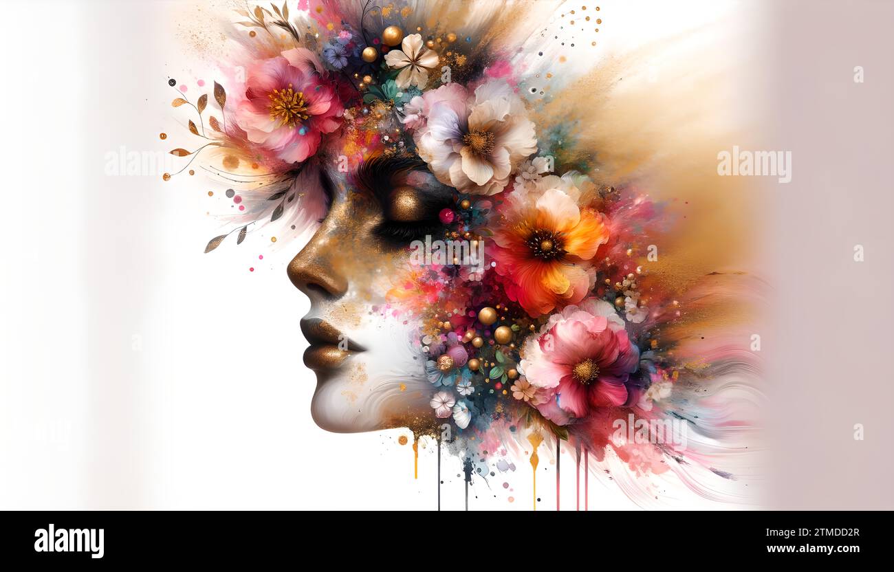 Artistic floral profile of a woman - WOMEN'S DAY Stock Photo - Alamy