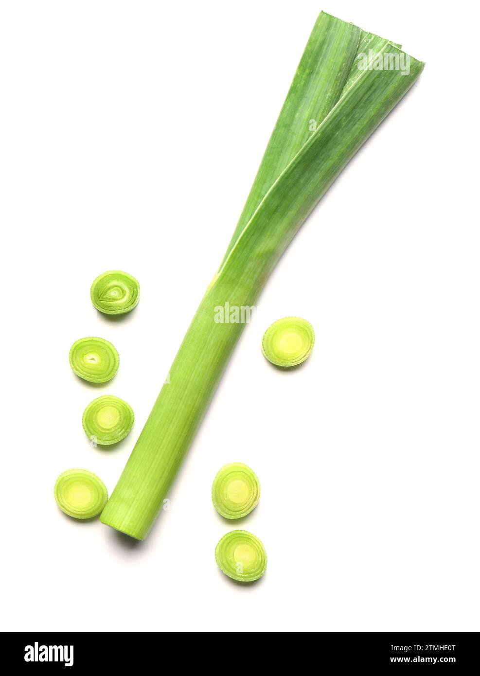 Fresh leek on white background Stock Photo - Alamy