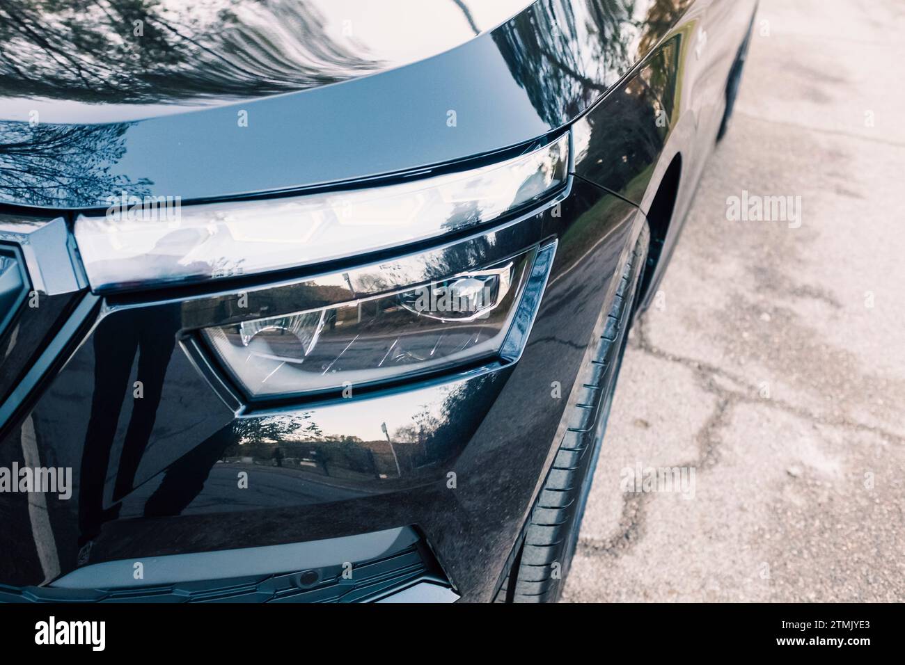 Led front light panel in a modern design on a black car Stock Photo - Alamy