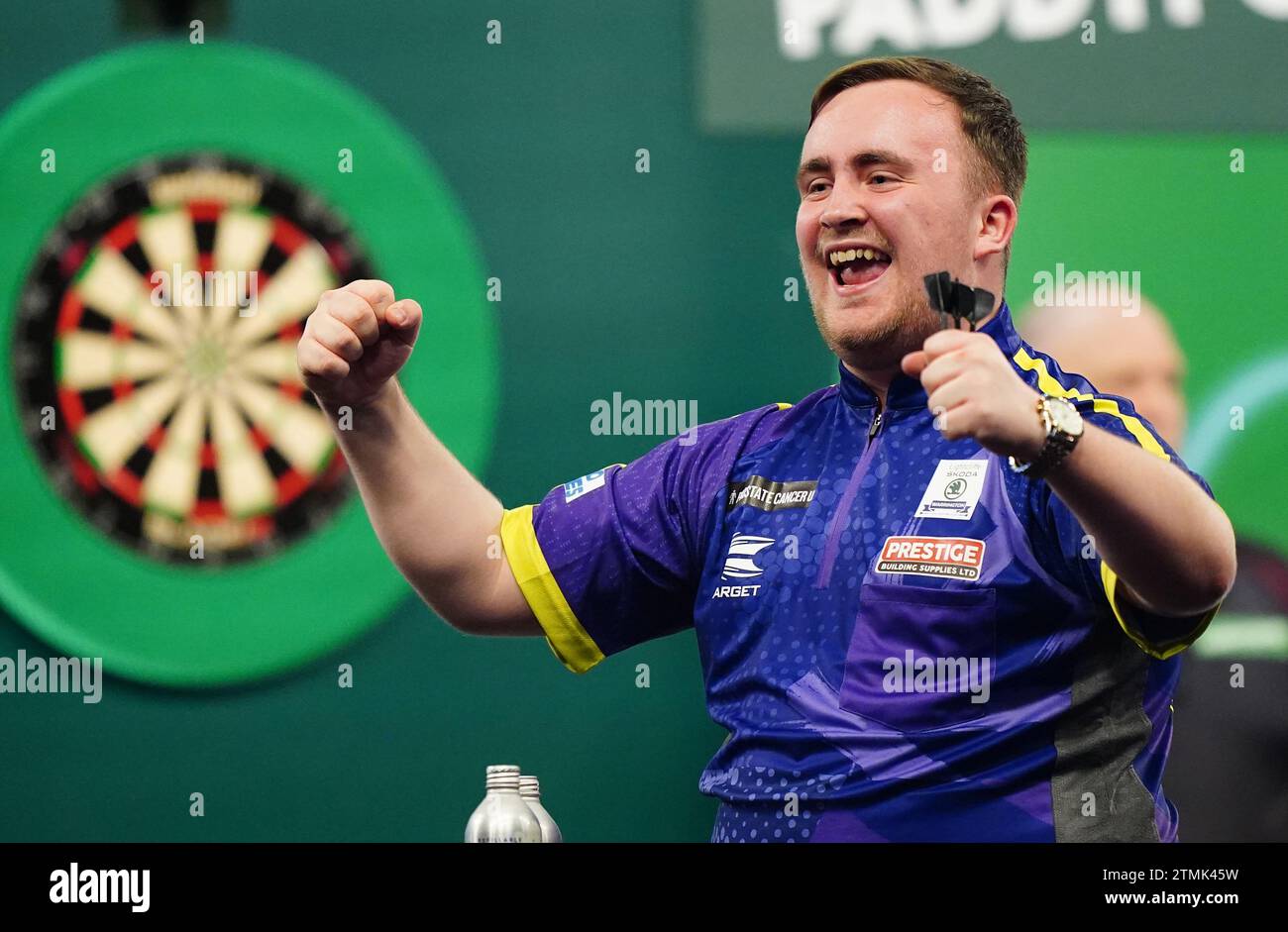 Luke Littler celebrates after winning against Christian Kist (not ...