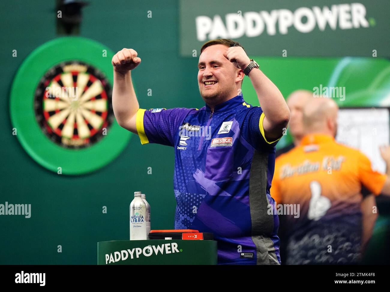Luke Littler celebrates after winning against Christian Kist (not ...
