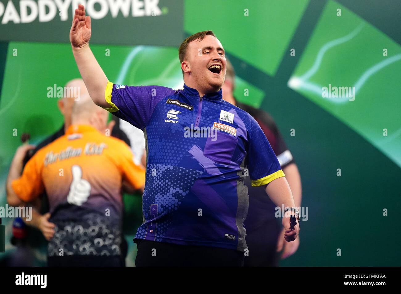 Luke Littler celebrates after winning against Christian Kist (not ...