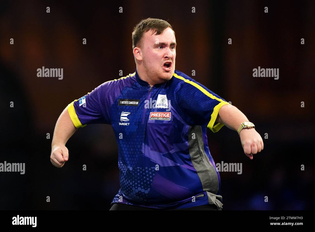 Luke Littler reacts during his match against Christian Kist (not ...
