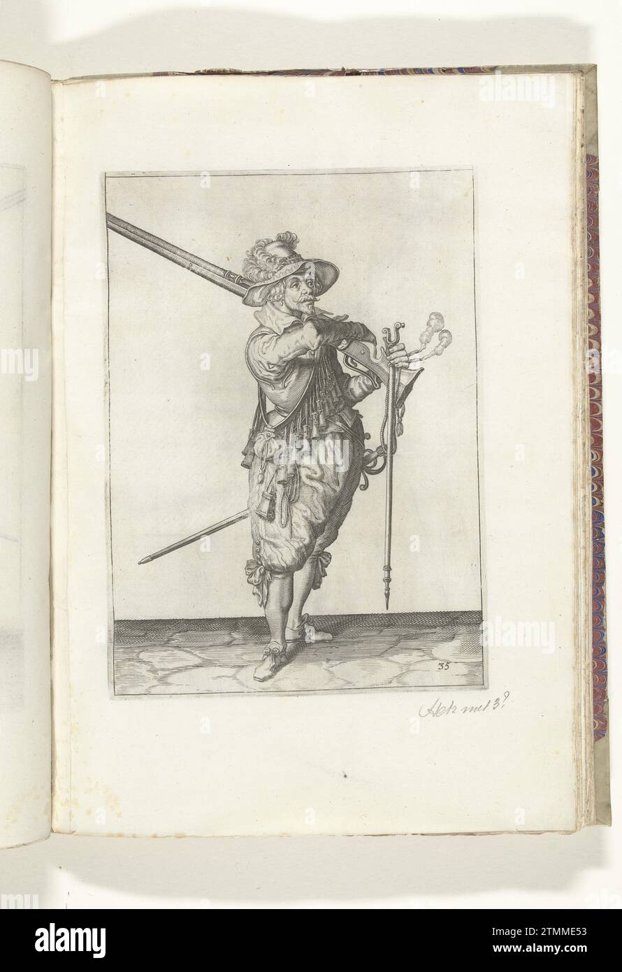 Soldier on guard who takes his musket from his shoulder (no. 35), ca ...