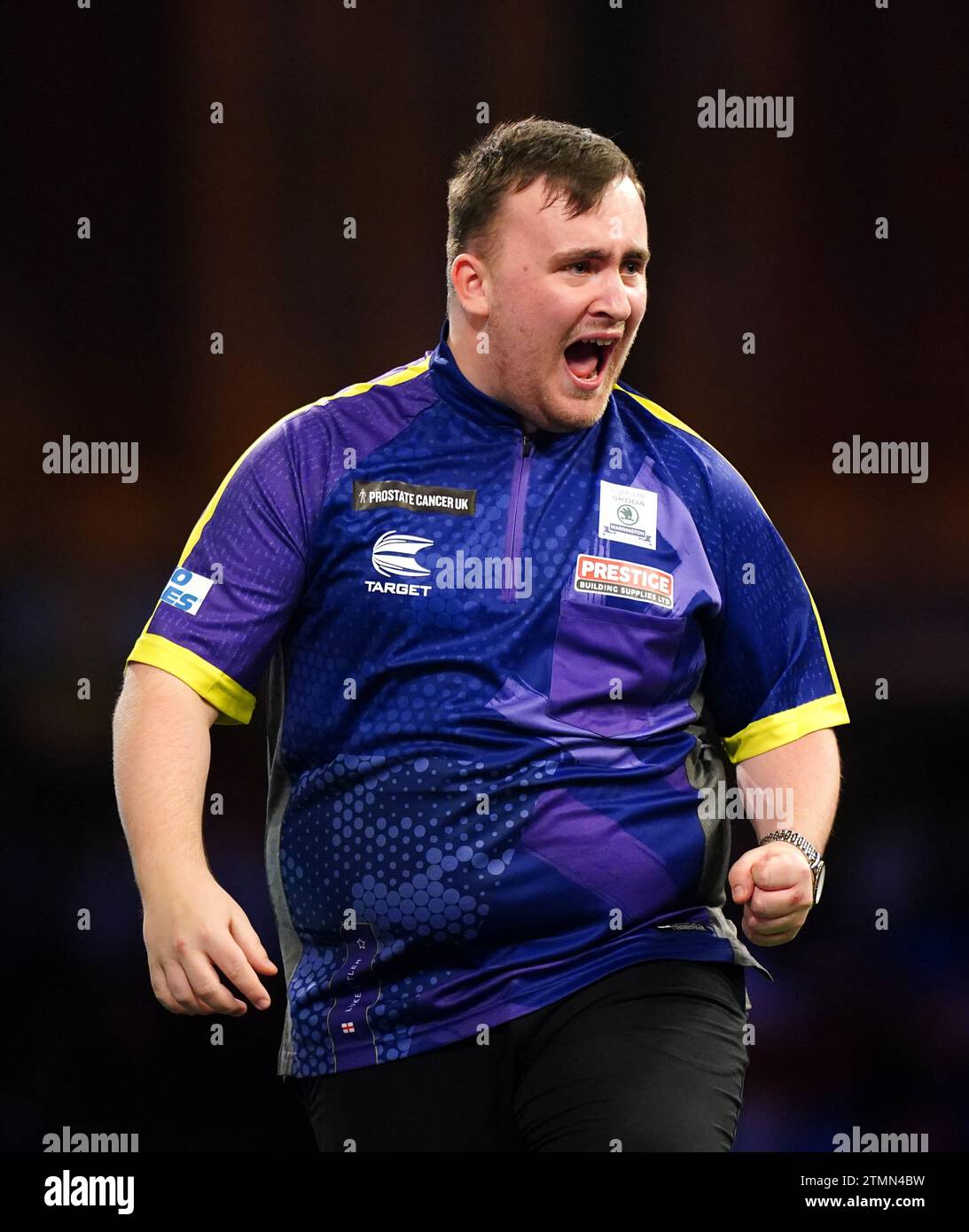 Luke Littler reacts during his match against Christian Kist (not ...
