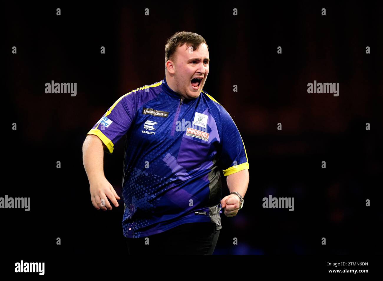 Luke Littler reacts during his match against Christian Kist (not ...