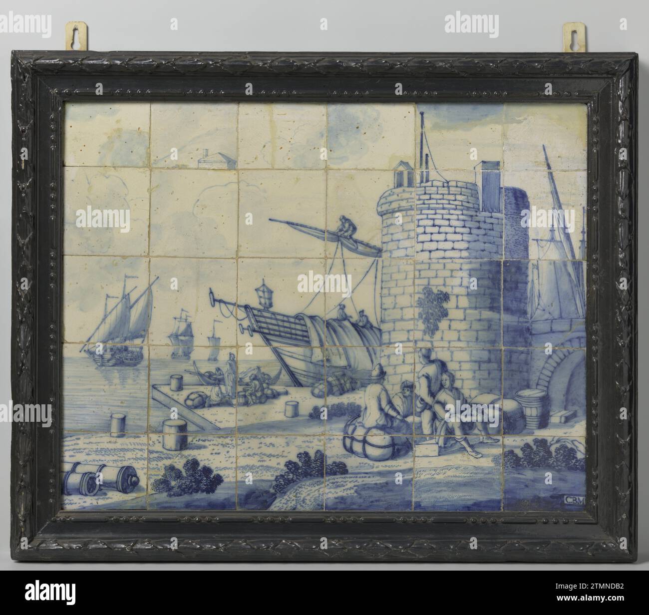 Tile Tableau with a harbor face, tile bakery on Delftschevaart, 1680 ...