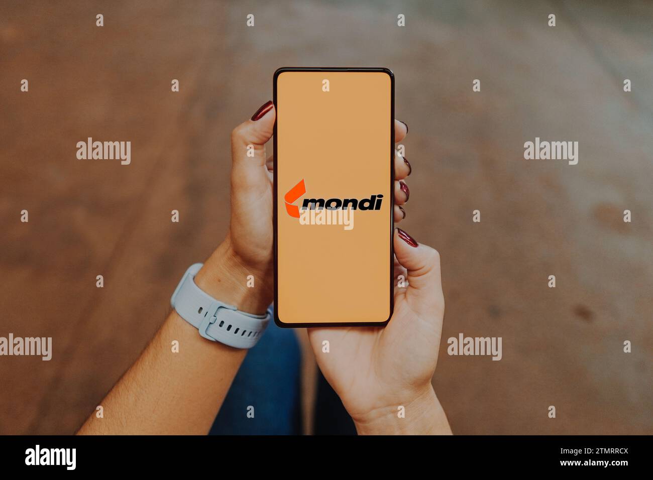 In this photo illustration, the Mondi logo is displayed on a smartphone ...