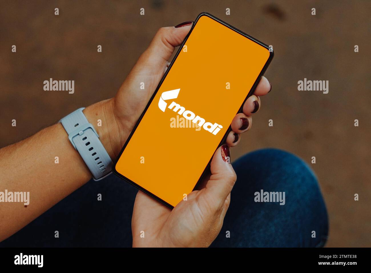 In this photo illustration, the Mondi logo is displayed on a smartphone ...