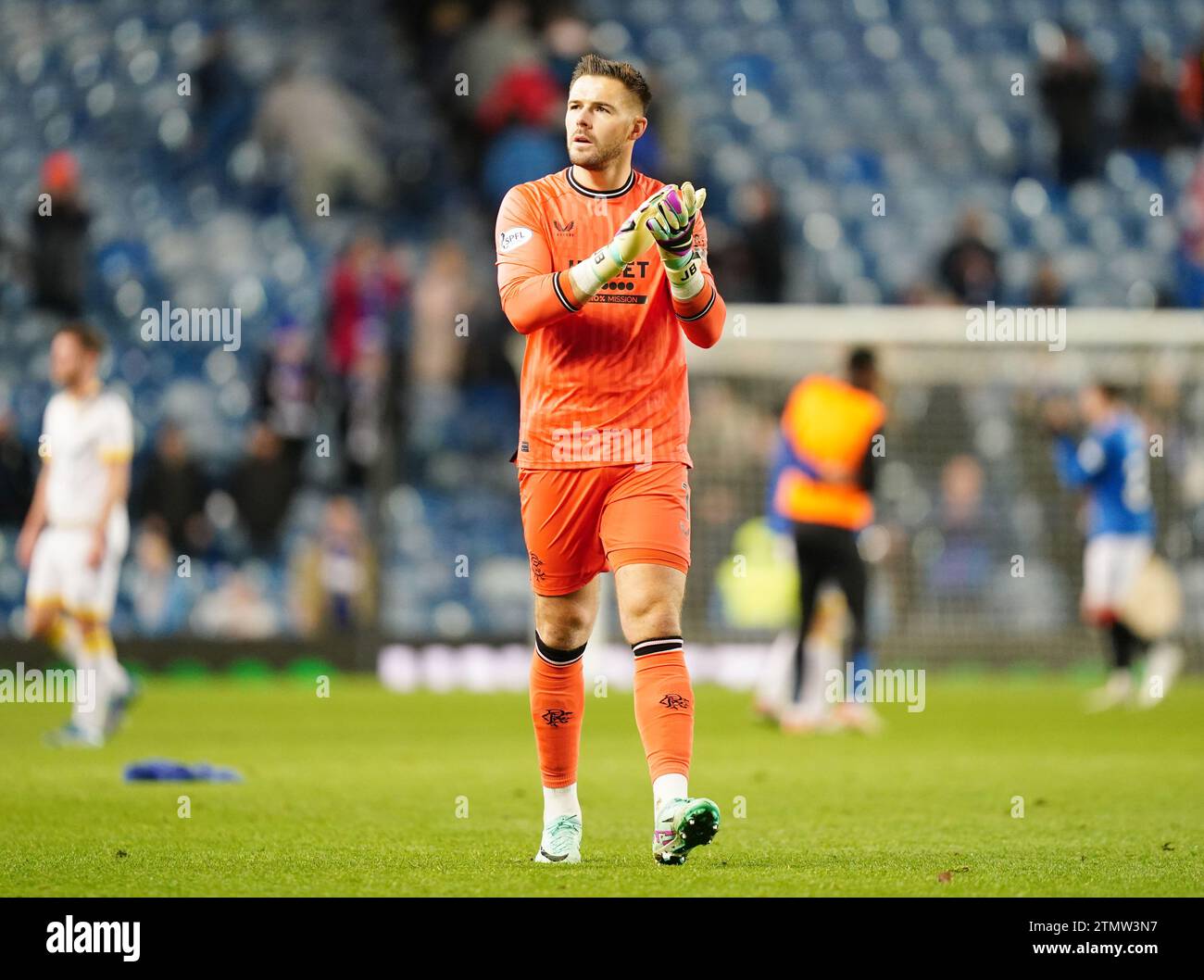 Rangers goalkeeper Jack Butland applauds the fans after the cinch ...