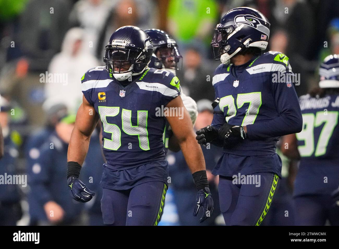Seattle Seahawks linebacker Bobby Wagner (54) walks with cornerback Riq ...