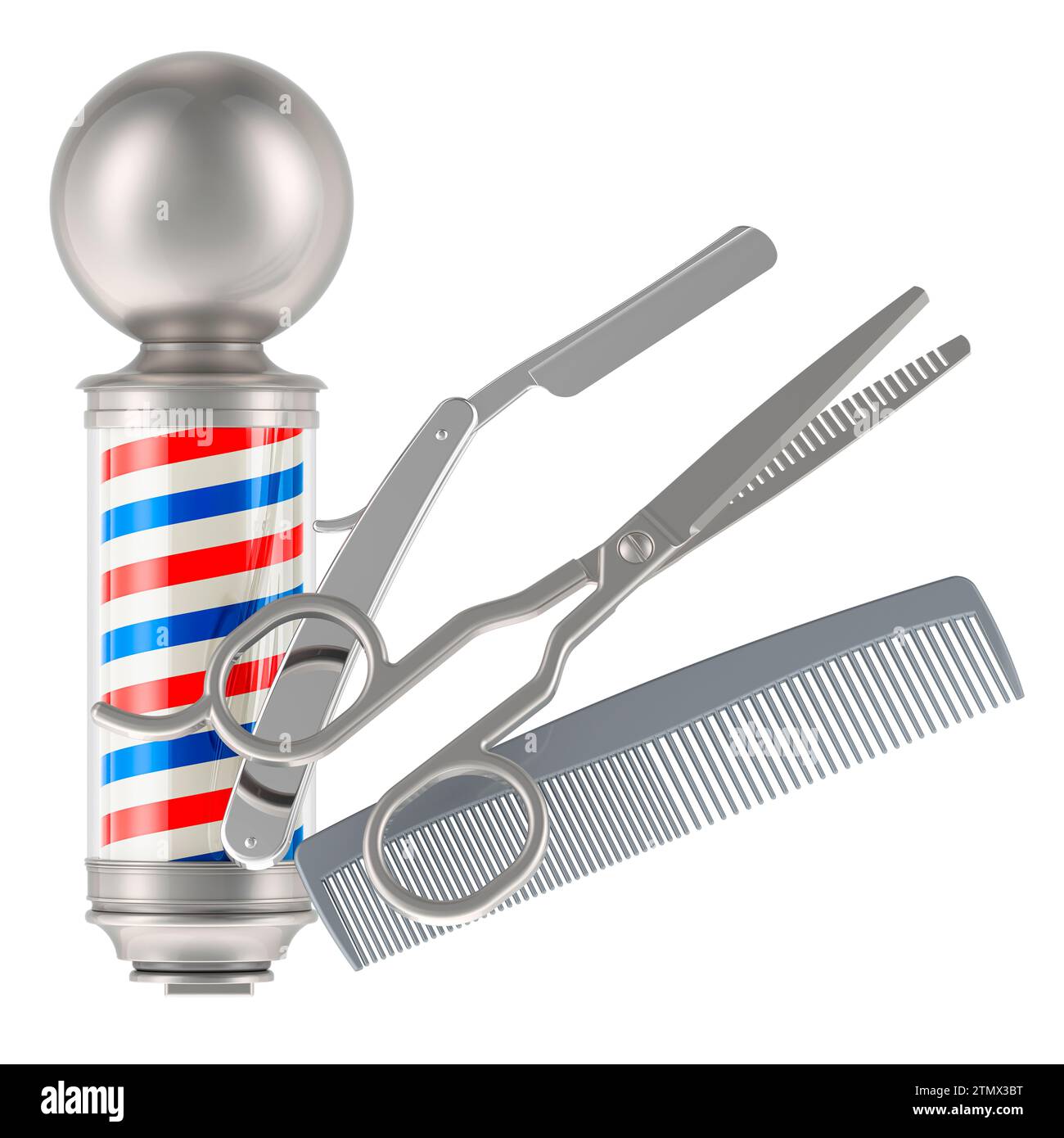 Barber pole, hair comb, straight razor and scissor. Barber Shop, Hair ...